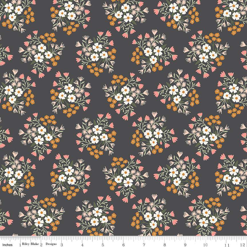 Let It Bloom Bouquets Charcoal – Fabric Outlet